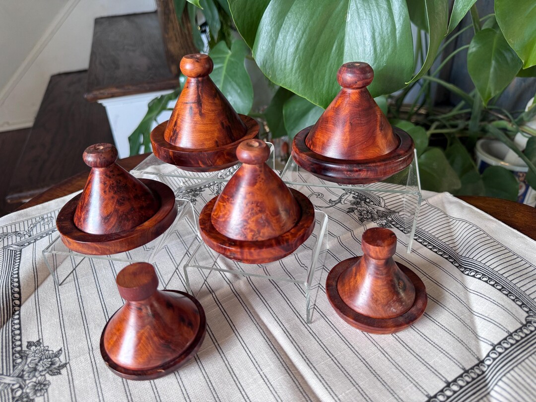 Olive Wood Mini Tagines | Set of 6 Decorative Spice Jars - Etsy
