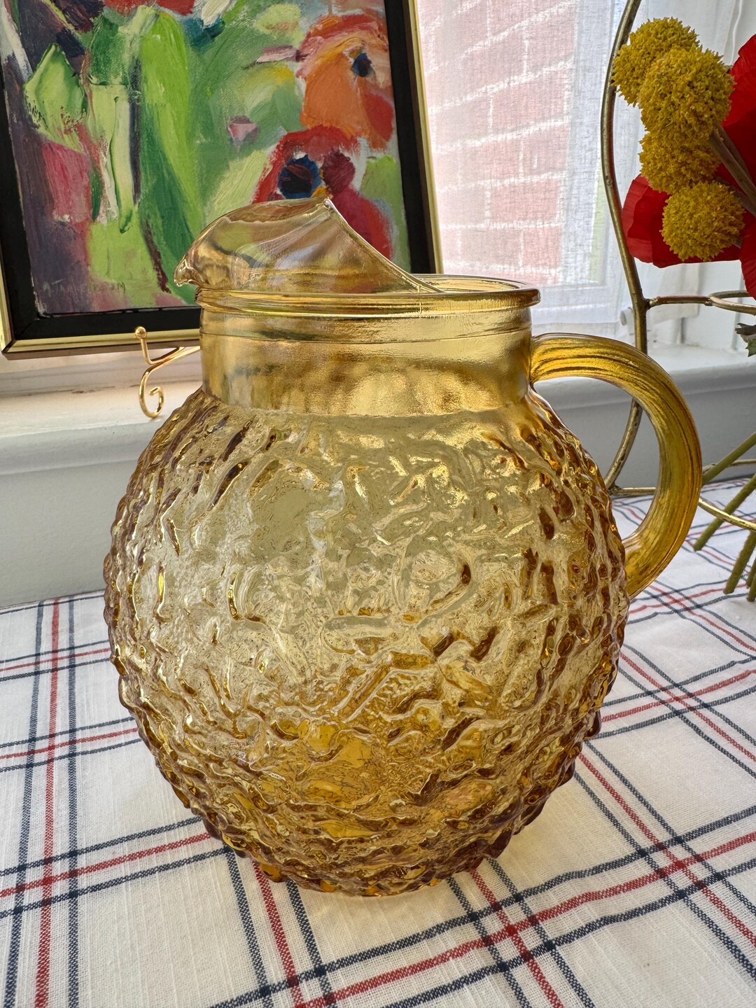 Amber Glass Pitcher | Anchor Hocking | Round Vintage Pitcher | 1960s ...