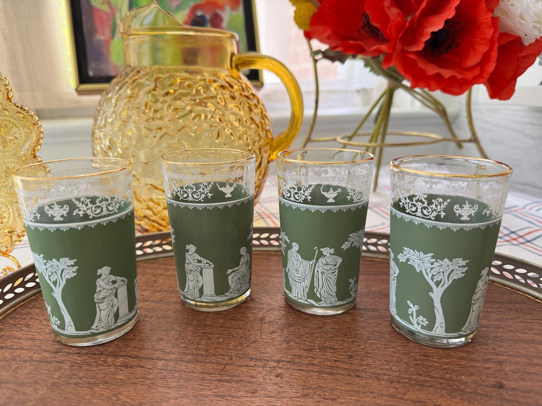 Vintage Jeannette Glass Hellenic Juice Glasses: Greek Revival Tumblers ...