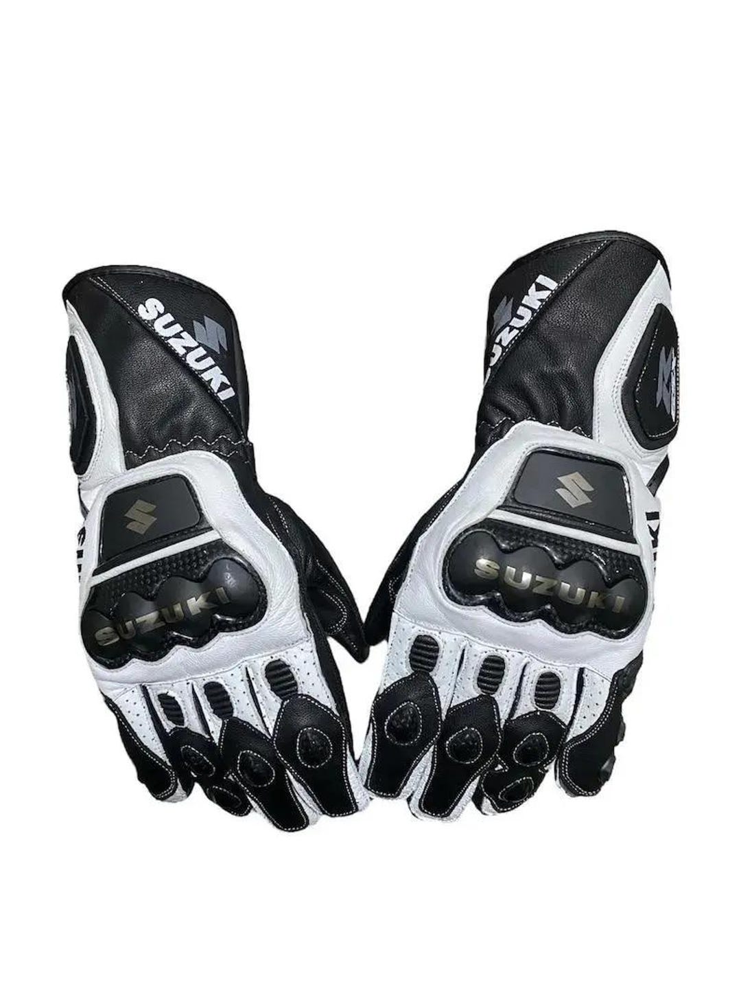 Suzuki Motorcycle Racing Gloves – Leather Biker Gloves With Knuckle ...
