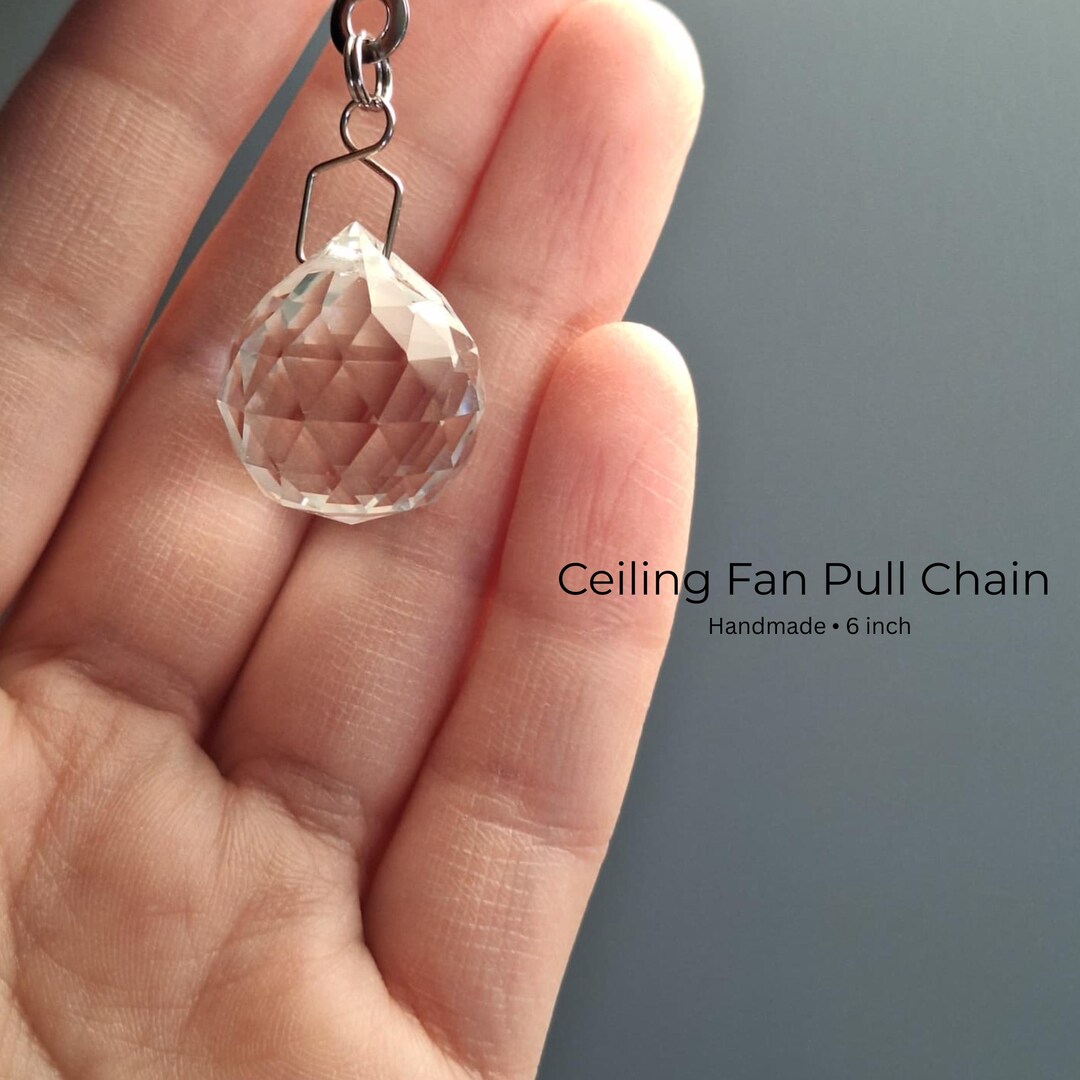 Crystal Light Pull Chain – Clear Glass Prism – Stainless Steel Fan ...