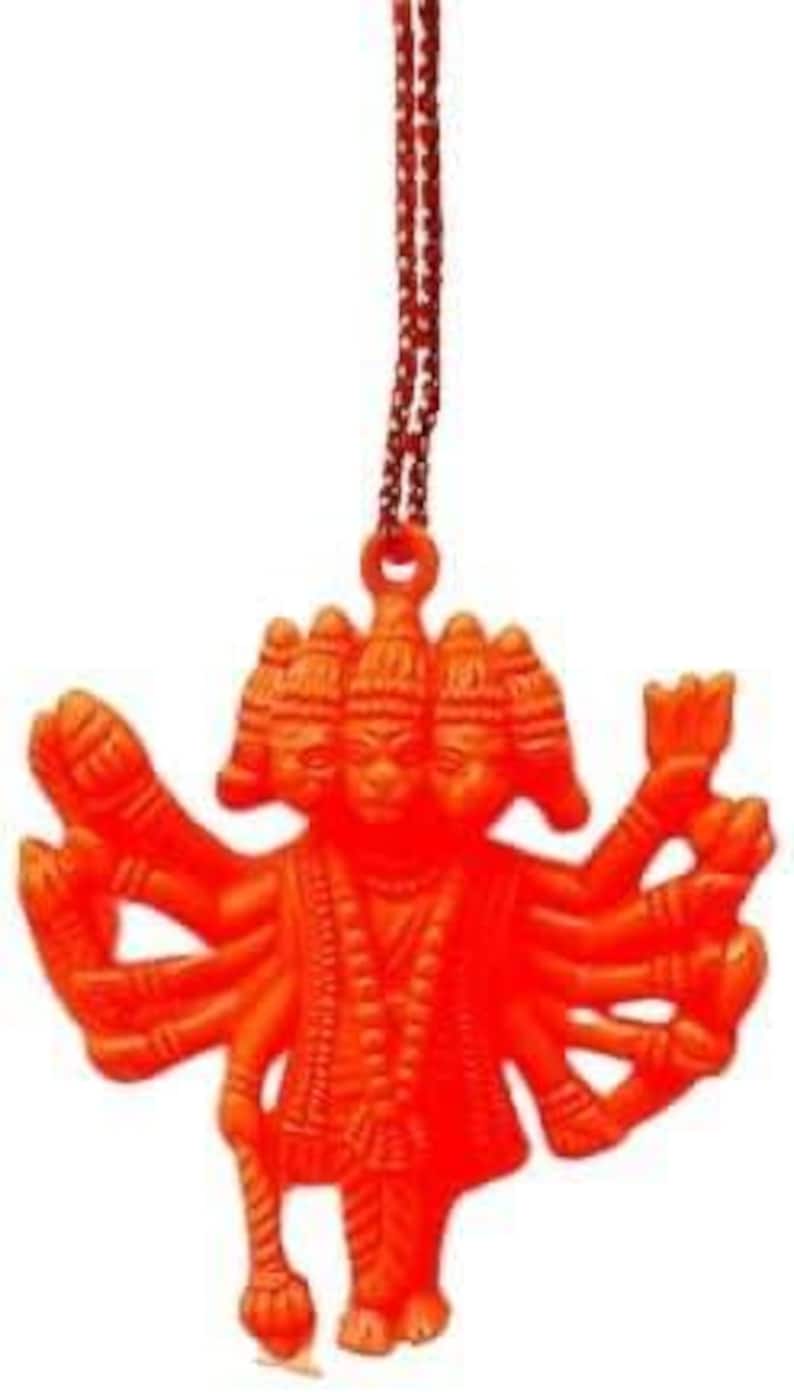 Car Orange Panchmukhi Hanuman Ji Idol Hanging Ornament Rear View Mirror ...