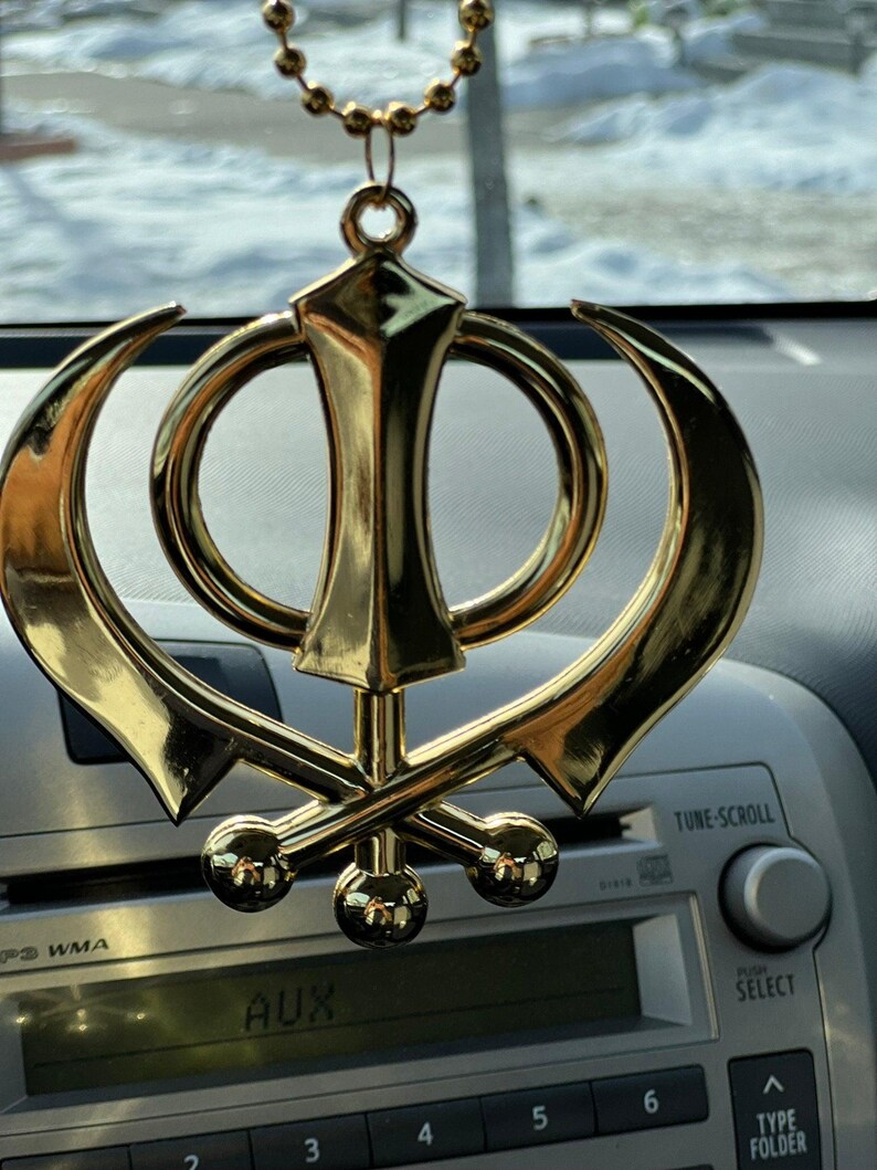 Metallic Gold Colour Khanda for Car - Car Hangings - Punjabi Sikh Car ...
