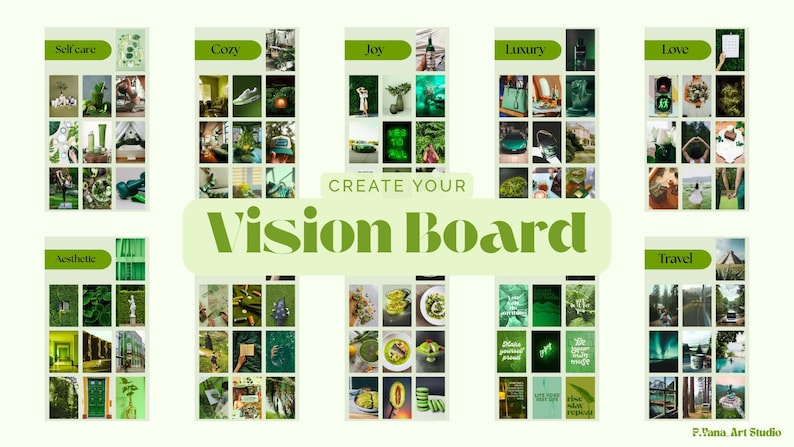 Green Vision Board Kit Printable – 250+ Aesthetic Images|visionboard ...
