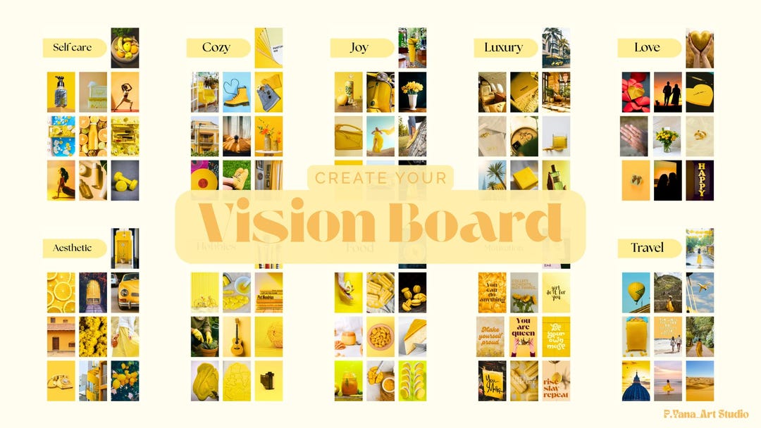 Yellow Vision Board Kit Printable – 250+ Aesthetic Images|visionboard ...