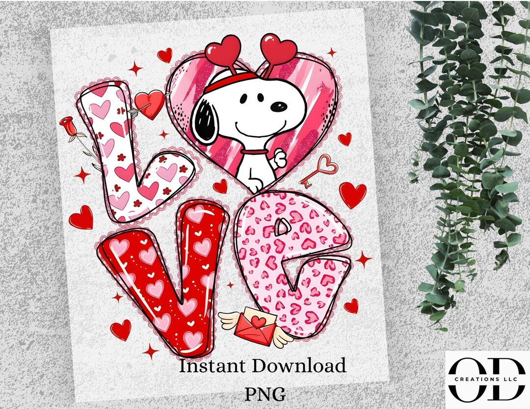 Snoopy Valentine PNG – Heart Design, Sublimation File (digital Download ...