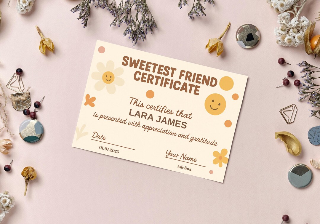 Cute Friendship Certificate Template – Best Friend Award, Funny BFF ...