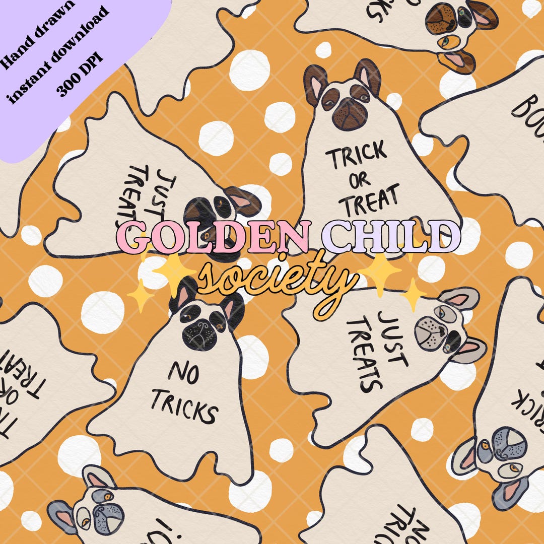 Halloween French Bulldog Ghost Pattern: Seamless Spooky Dog PNG Digital ...