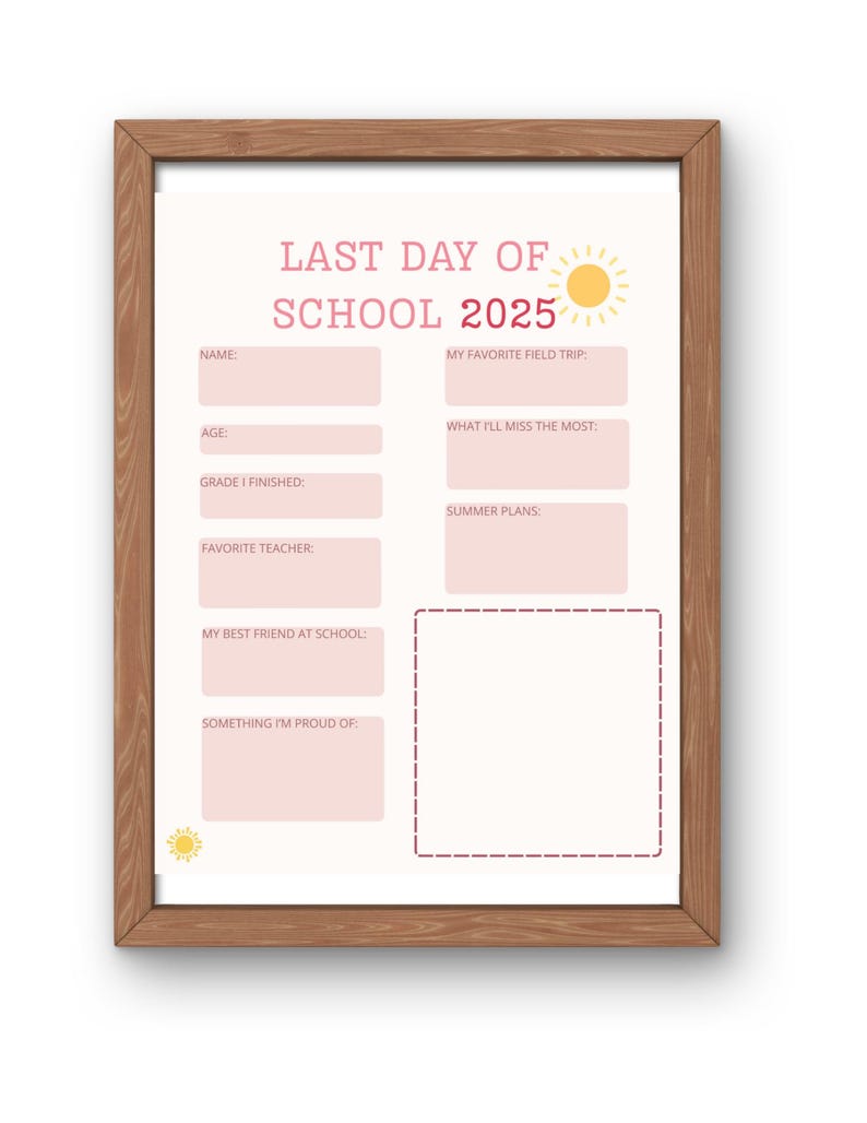 Last Day of School 2025 Printable | Kids Memory Page | Photo or Drawing ...