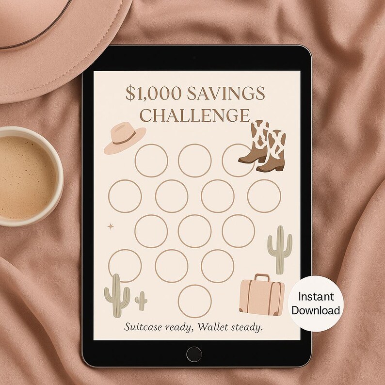 1000 Savings Challenge Printable | Western Theme Budget Tracker | Cash ...