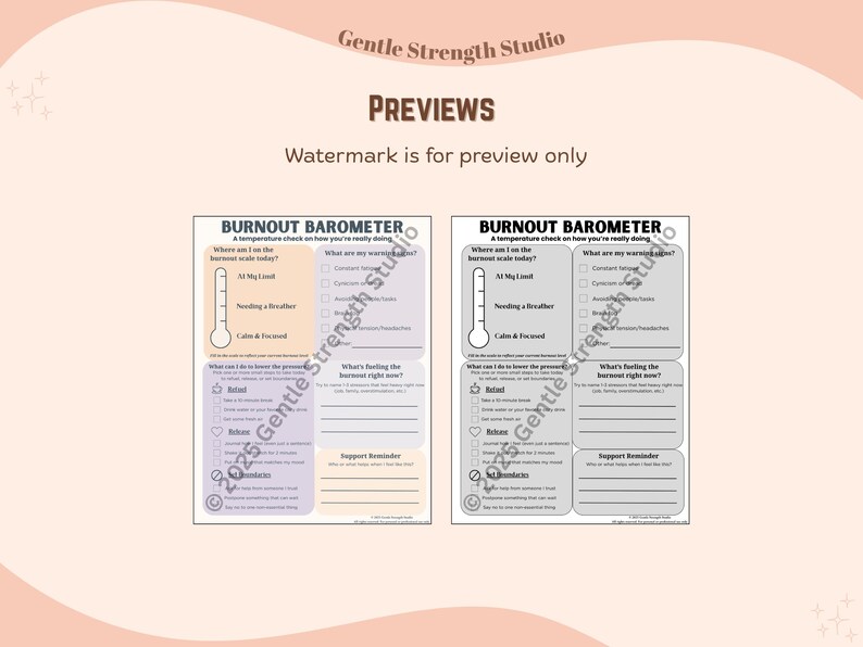 Burnout Barometer Worksheet | Emotional Check-in Thermometer | Mental ...