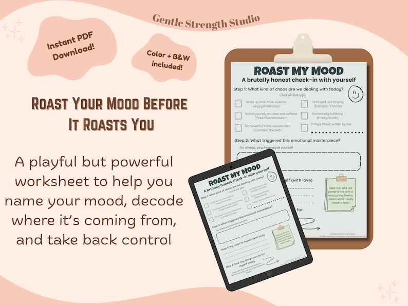Roast My Mood Worksheet— Printable Mood Tracker for Therapy, Counseling ...