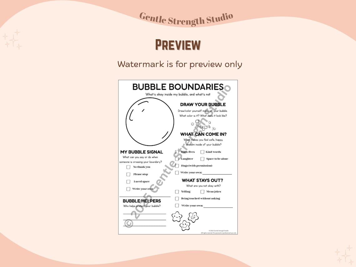 Bubble Boundaries Worksheet for Kids | Personal Space & Consent ...