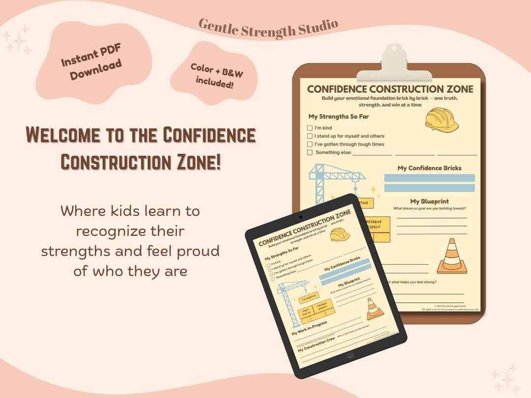 Confidence Construction Zone Worksheet | Self-esteem Activity for Kids ...
