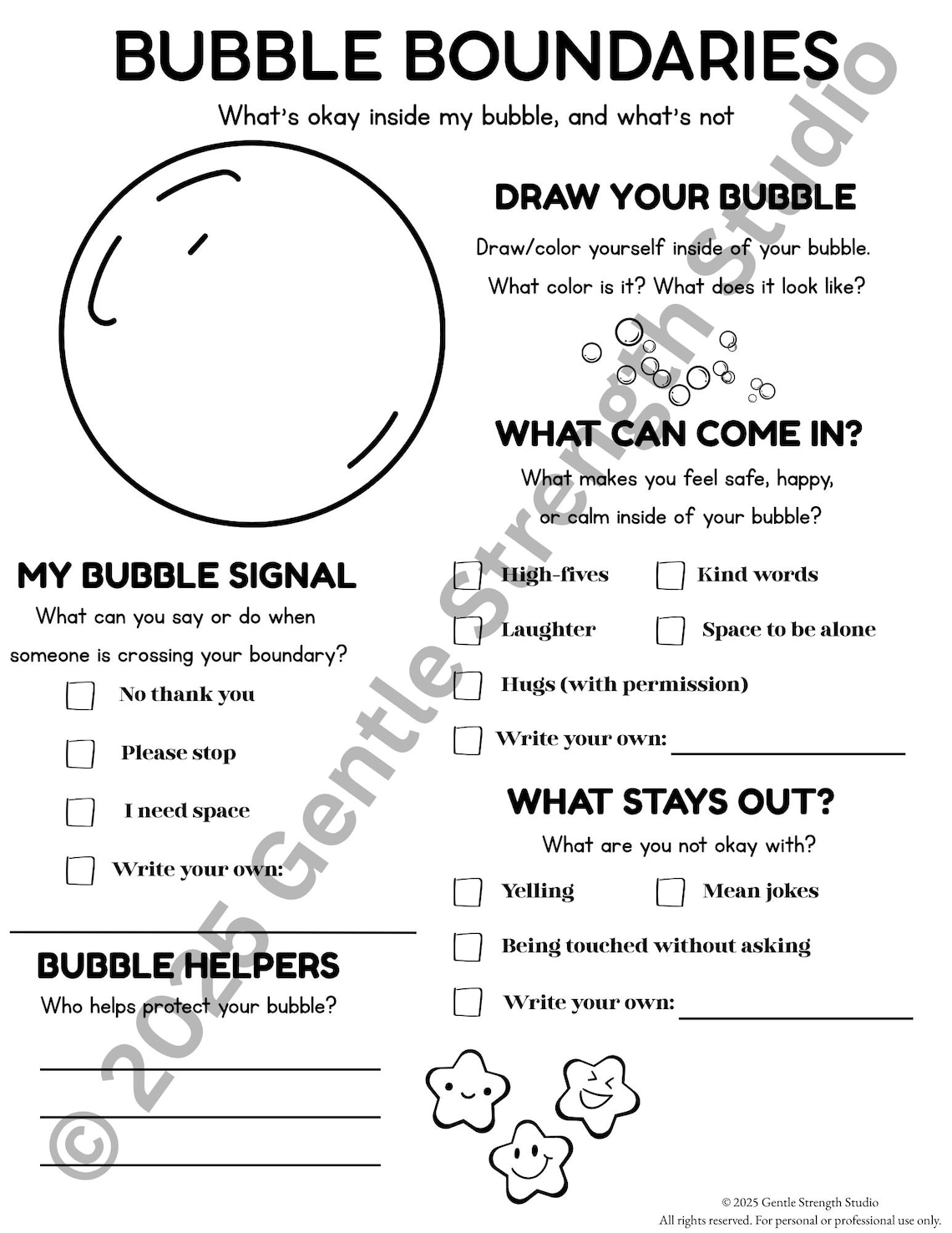 Bubble Boundaries Worksheet for Kids | Personal Space & Consent ...