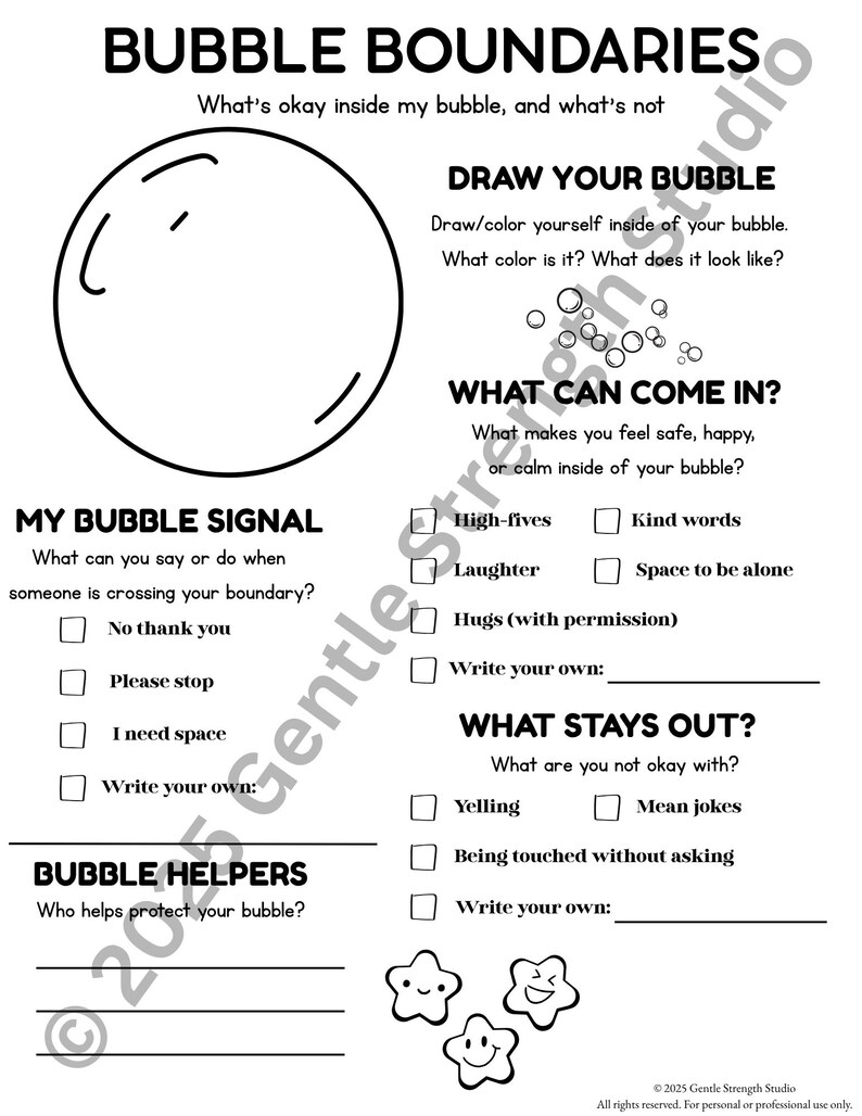 Bubble Boundaries Worksheet for Kids | Personal Space & Consent ...