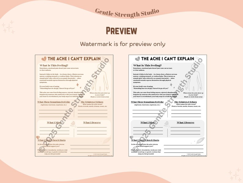 The Ache I Can't Explain Worksheet | Somatic Grief Healing | Emotional ...