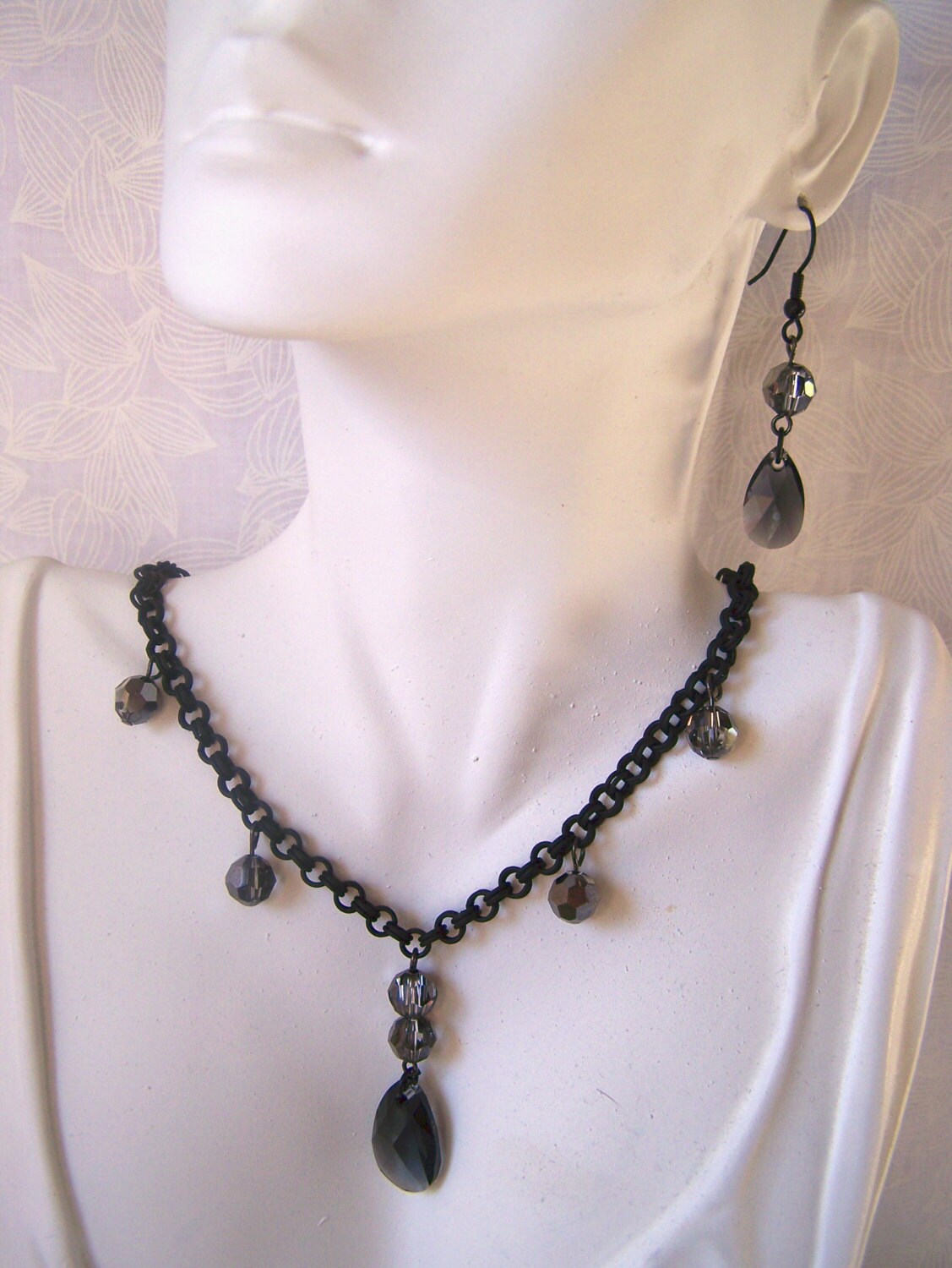 Jewelry Set Swarovski Graphite Pendants Necklace and Earrings - Etsy