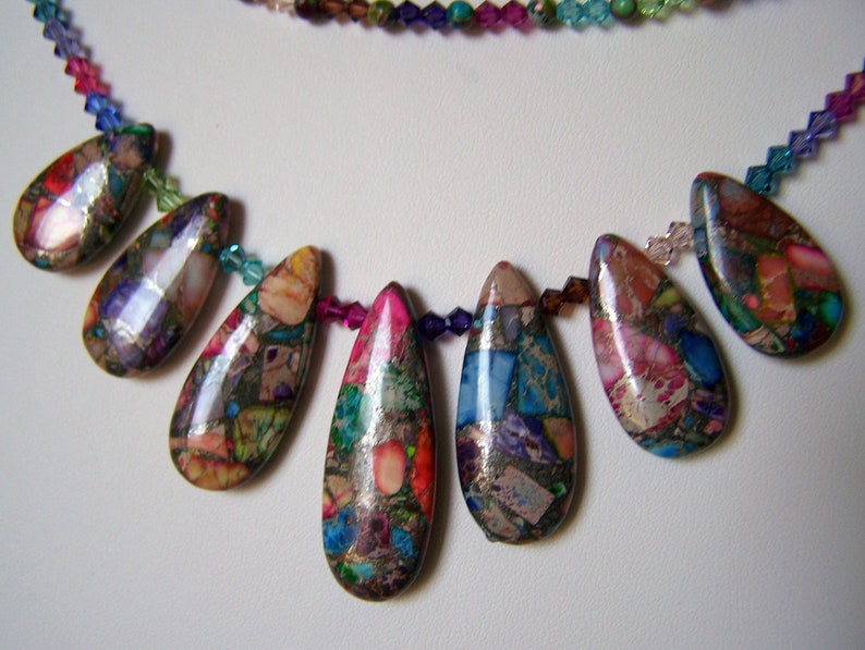 Jewelry Set Sea Sediment Rainbow Jasper and Swarovski Crystal Multi ...