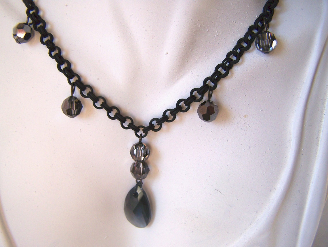 Jewelry Set Swarovski Graphite Pendants Necklace and Earrings - Etsy