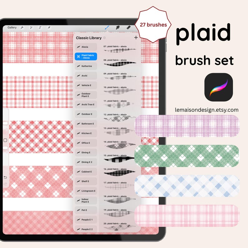 27 Plaid Fabric PROCREATE Brush | Drawing Brush Set | PROCREATE Brush ...