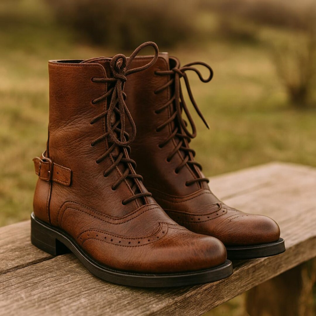 Handmade Brown Leather Victorian Brogue Boots - Lace up Ankle Booties ...