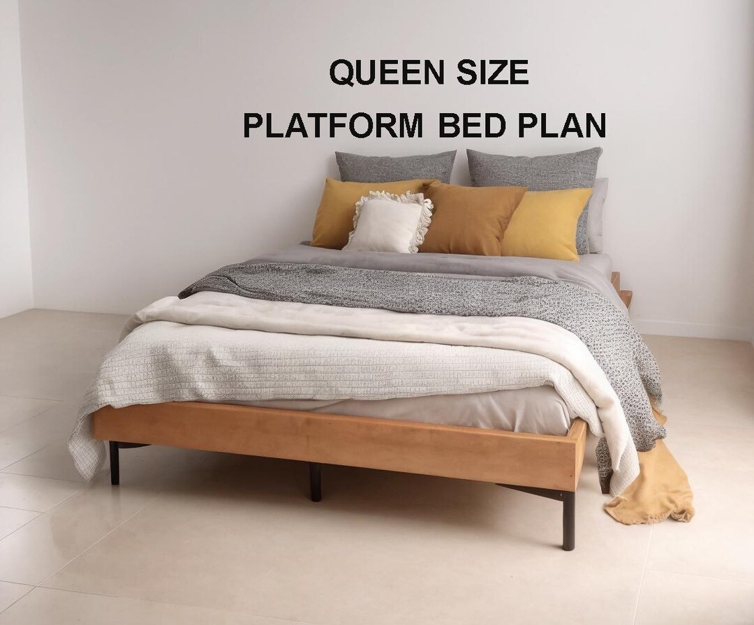 DIY Queen Platform Bed Frame Plan, Modern Queen Size Platform Bed ...