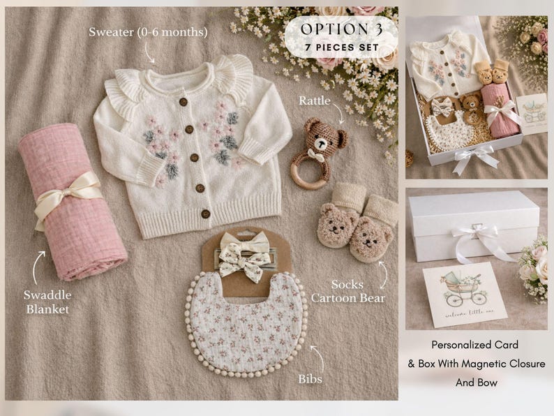 Newborn Girl Gift Box Set, Neutral Pink Bohemian Clothing Collection ...