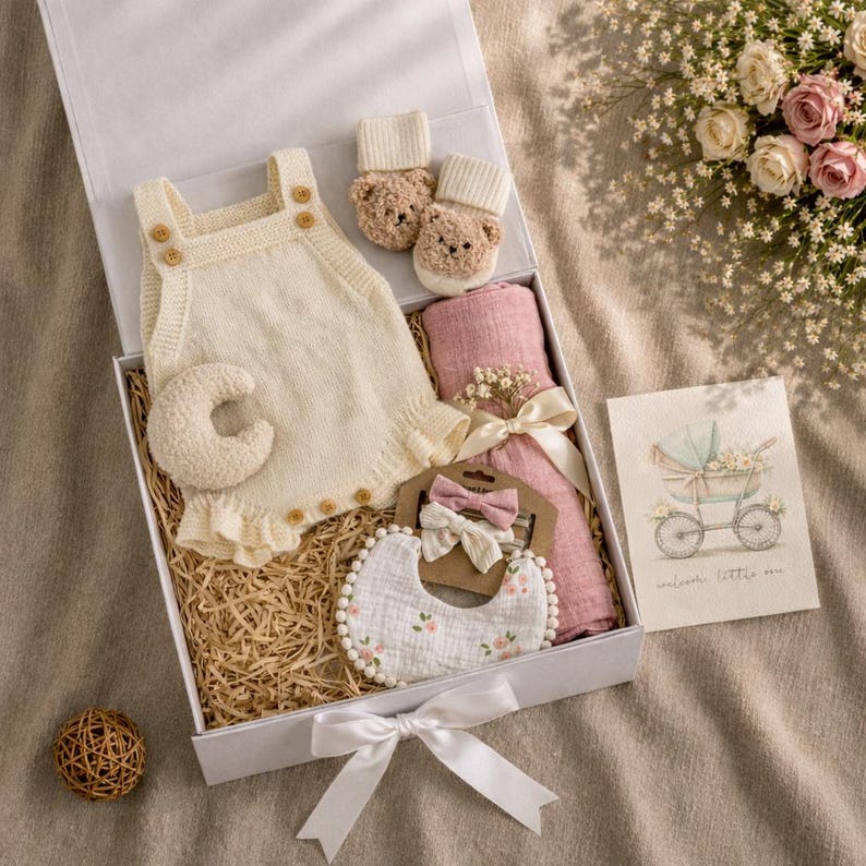 Newborn Girl Gift Box Set, Neutral Pink Bohemian Clothing Collection ...