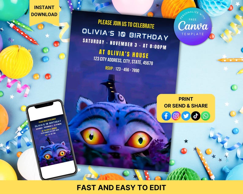 Editable Derpy the Tiger Inspired Birthday Invitation | K-pop Birthday ...