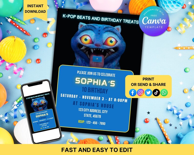 Editable Derpy the Tiger Inspired Birthday Invitation | K-pop Birthday ...
