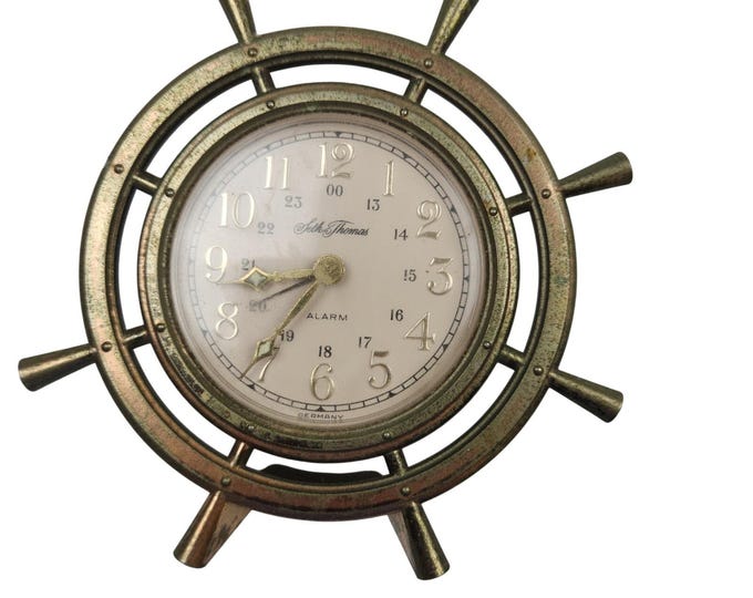 Seth Thomas Alarm Clock German Nautical Ship Wheel Design Vintage Desk ...