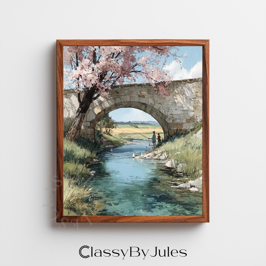 Rustic Village Bridge Printable Art - Cottagecore Stone Arch Over ...