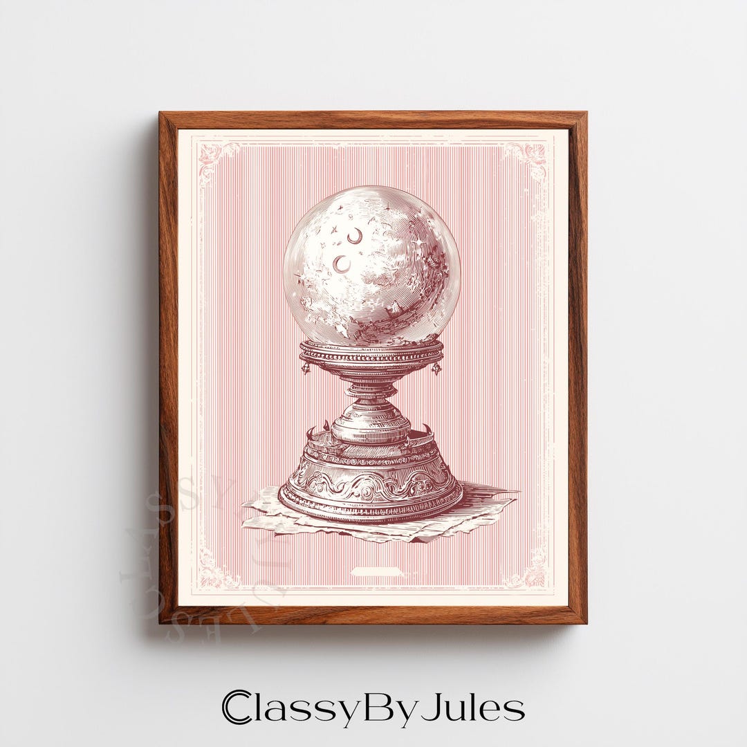 Mystical Crystal Ball Printable - Vintage Occult Wall Art, Pastel Pink ...