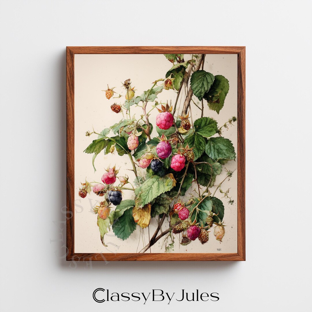 Rustic Cottagecore Botanical Print - Lush Wild Berries, Vintage Summer ...