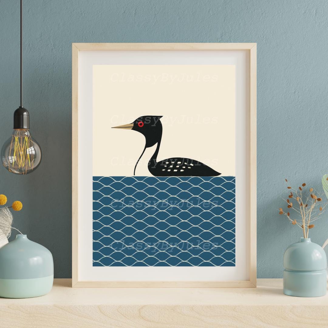 Midcentury Modern Loon Wall Art – Printable Lake House Poster ...