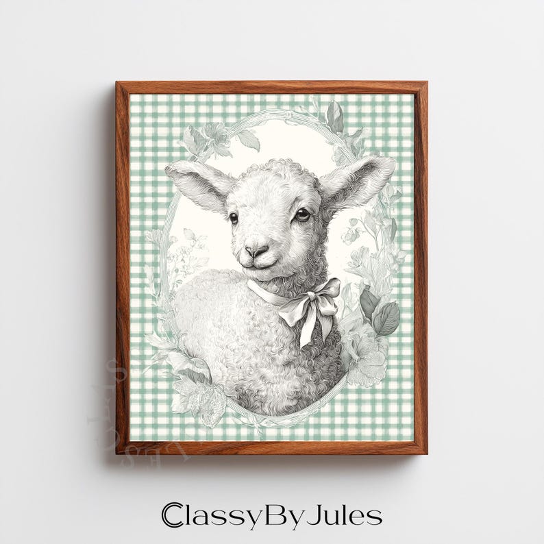 Vintage Lamb Art, Printable Farmhouse Nursery Decor - Cute Cottagecore ...