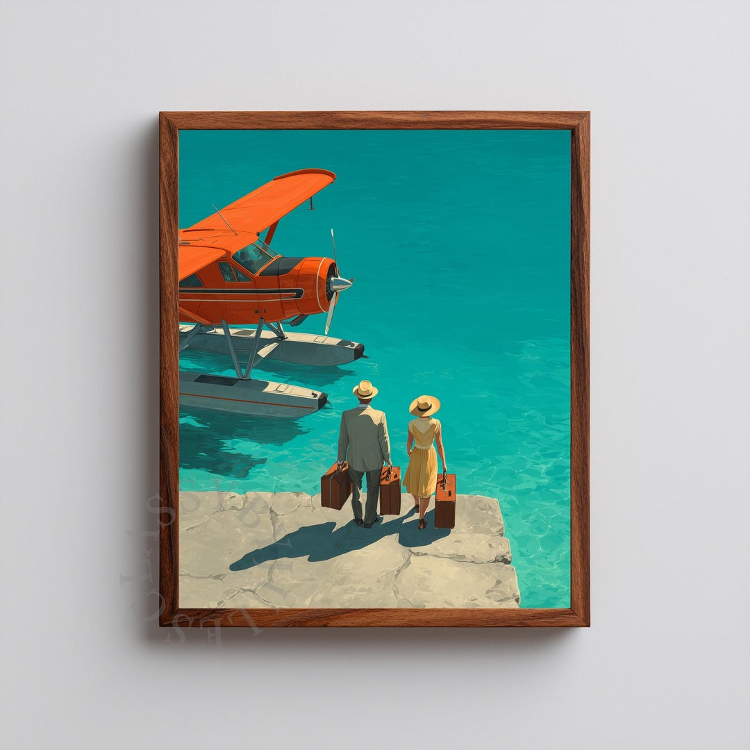 Retro Seaplane Honeymoon Printable - Vintage Travel Wall Art, Mid ...