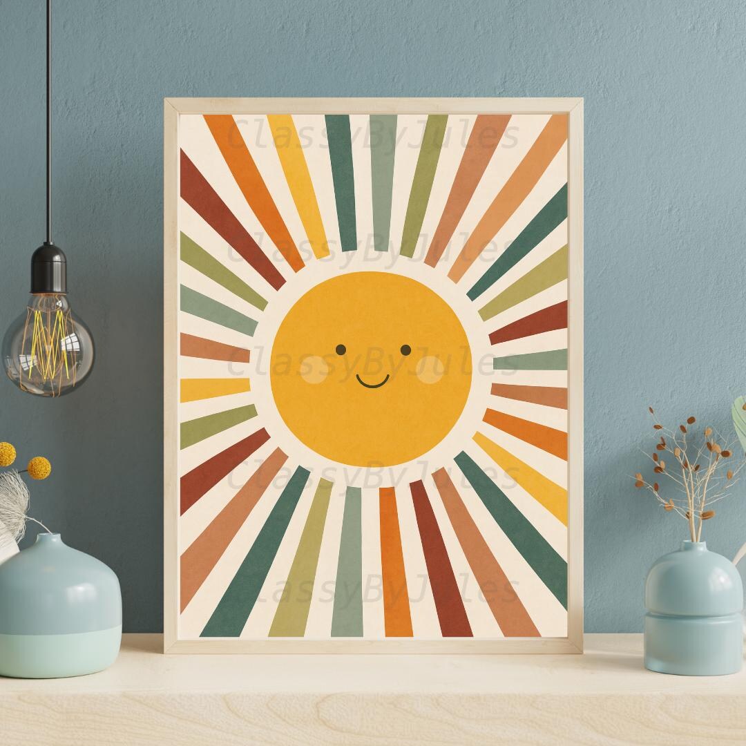 Watercolor Sun Playroom Poster for Nursery Decor Digital Download Wall ...