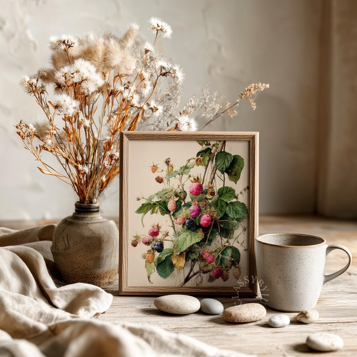 Rustic Cottagecore Botanical Print - Lush Wild Berries, Vintage Summer ...