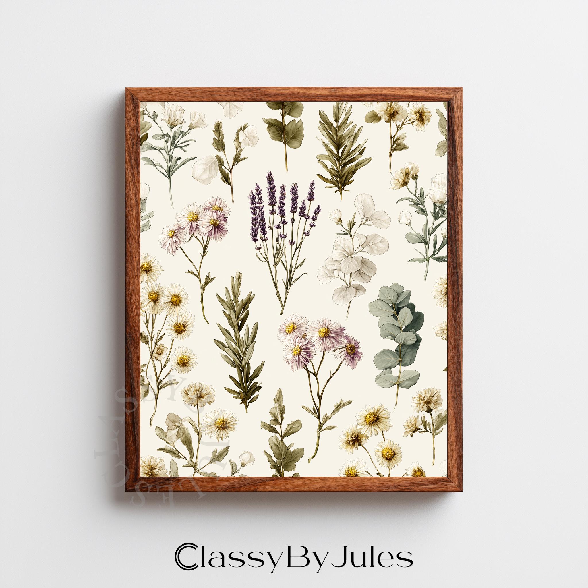 Botanical Herb Grid Printable - Vintage Farmhouse Wall Art, Cottagecore ...