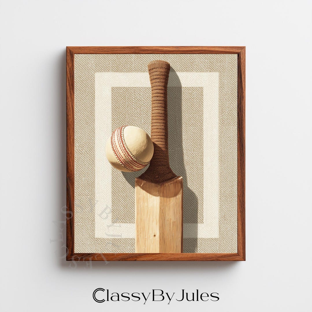 Vintage Sports Cricket Bat & Ball Print - Rustic Sport Decor, Warm ...