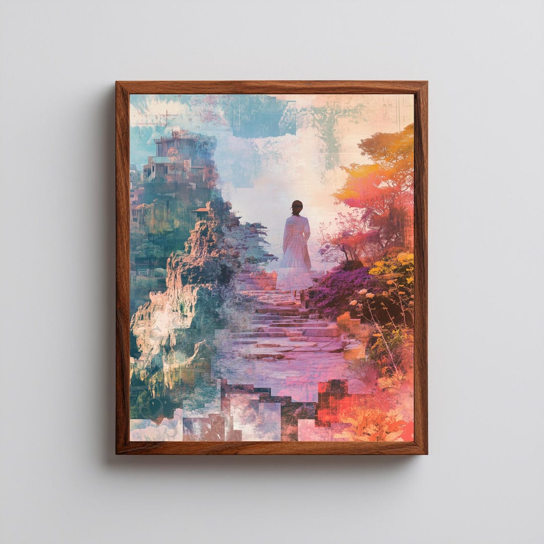 Dreamlike Visionary Journey Wall Art - Surreal Solitary Figure on Stone ...