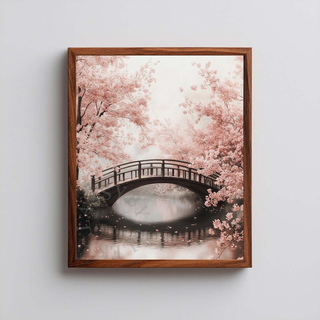 Cherry Blossom Bridge Printable Wall Art - Romantic Spring Landscape ...