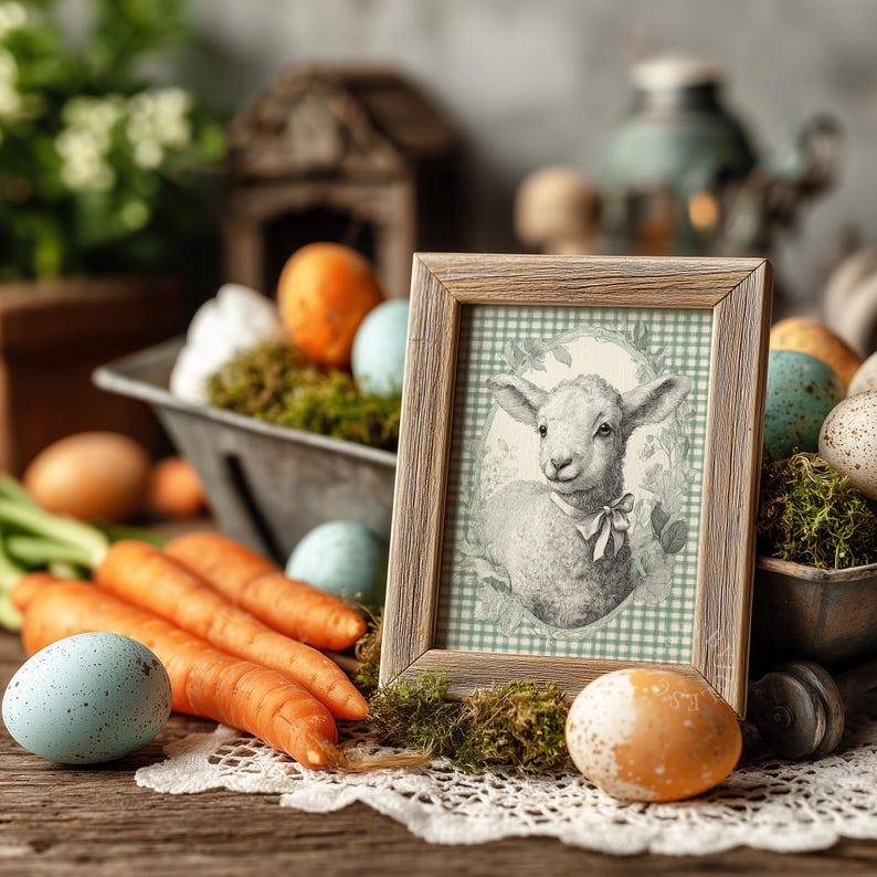 Vintage Lamb Art, Printable Farmhouse Nursery Decor - Cute Cottagecore ...