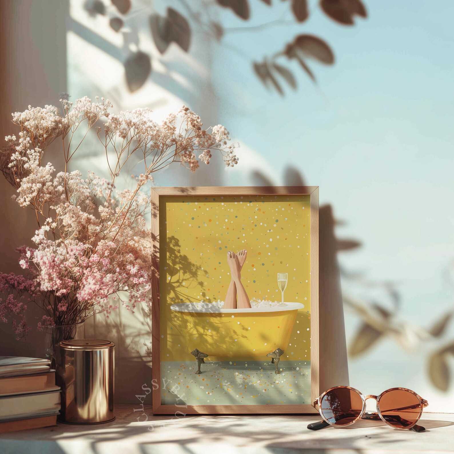 Minimalist Clawfoot Tub Bath Print - Playful Retro Bathroom Art, Modern ...
