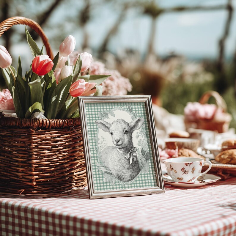 Vintage Lamb Art, Printable Farmhouse Nursery Decor - Cute Cottagecore ...