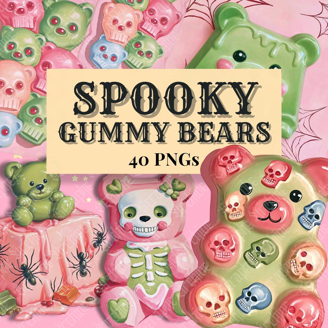 Pastel Halloween Gummy Bear Clipart: Kawaii Spooky PNG Pack (digital ...