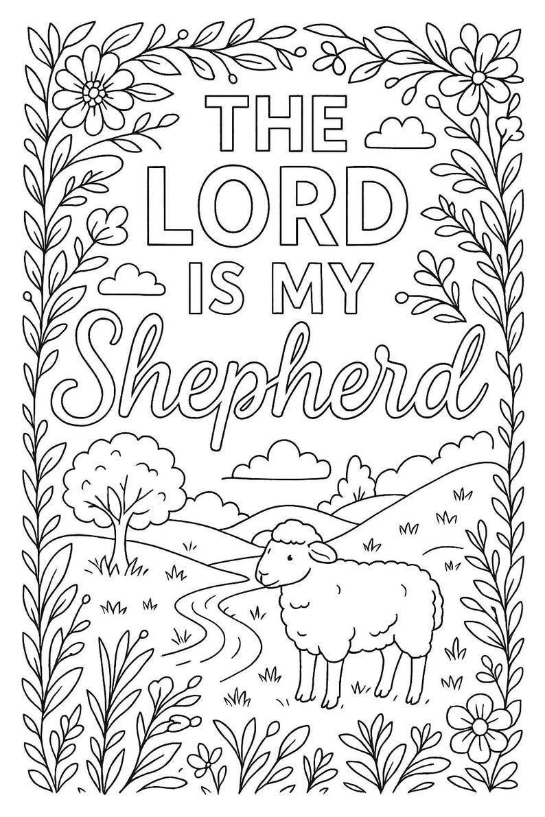 Psalm 23 Floral Bible Verse Coloring Page: Christian Scripture Art ...