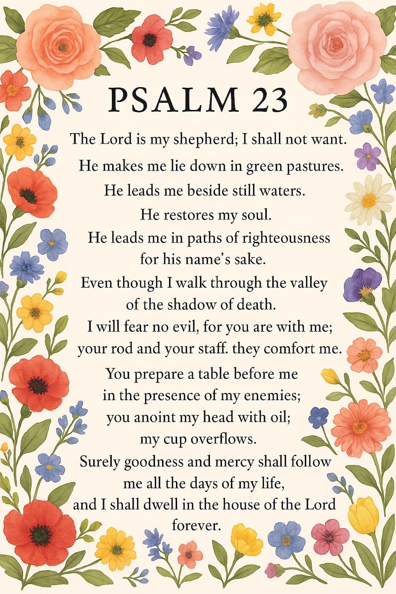 Psalm 23 Floral Digital Print – Scripture Wall Art, Christian Home ...